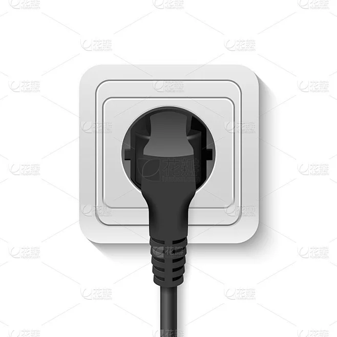 Realistic Vector 3d Black Plug Inserted in a Wall 素材-花瓣网