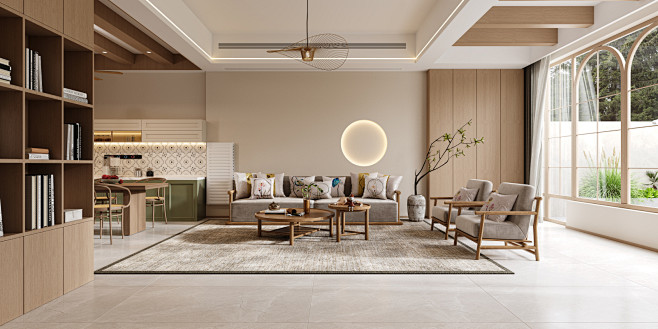 现代原木风大平层设计 锦轩设计表现 效果图欣赏_【知末效果图】-花瓣网