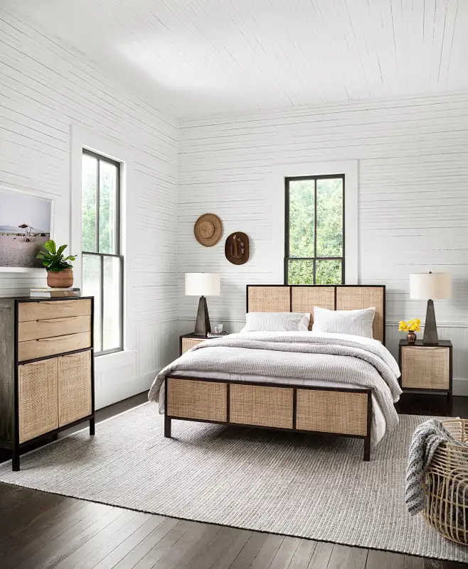Sydney Bed in Black : Black-washed mango frames inset woven cane, for a ...