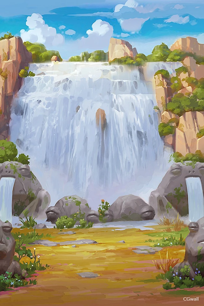 CGwall游戏原画网站_瀑布-花瓣网