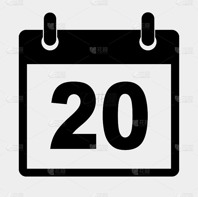 Simple black calendar icon with 20 date. Vector il