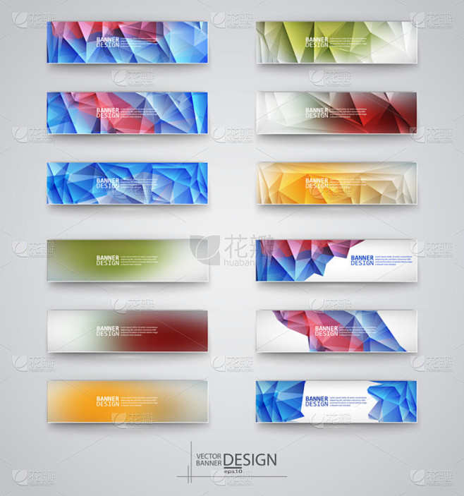 Color banners set with polygonal abstract shapes