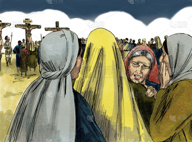 玛利亚和其他人见证了耶稣被钉十字架