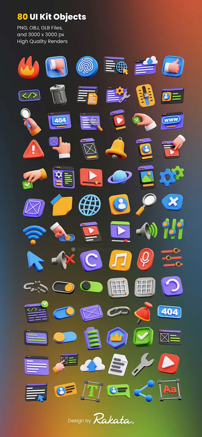 80款高级3D立体质感网站APP界面设计图标Icons套件UI设计素材包 3D UI Kit Elements插图6-花瓣网
