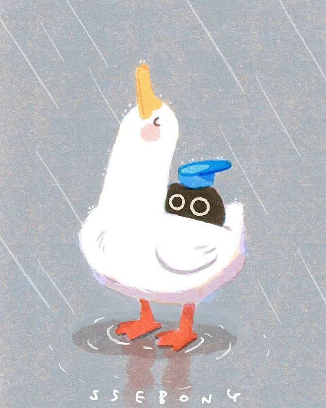 韩国插画师 ssebong作品_淋雨鸭子-花瓣网