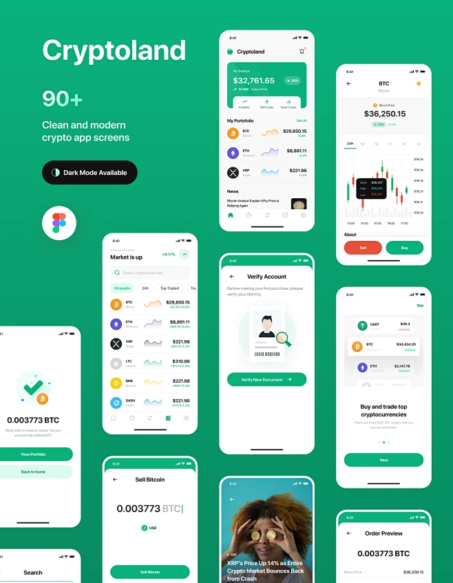 Cryptoland - Crypto Market App UI Kit - Figma Resources : Cryptoland is a Crypto Market App UI ...
