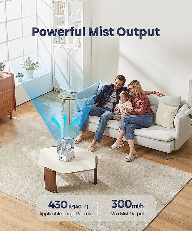 Amazon.com: Rbioko 加湿器适用于大房间卧室(6.5升),冷雾超声波空气蒸发器,适用于家庭全屋婴儿,定制湿度,夜灯,静音(白色 ...