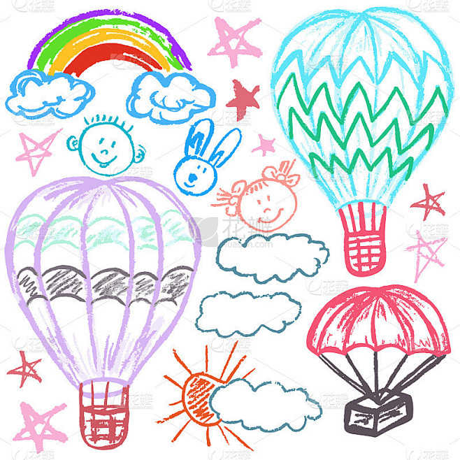 用蜡笔画的幼稚可爱的图画