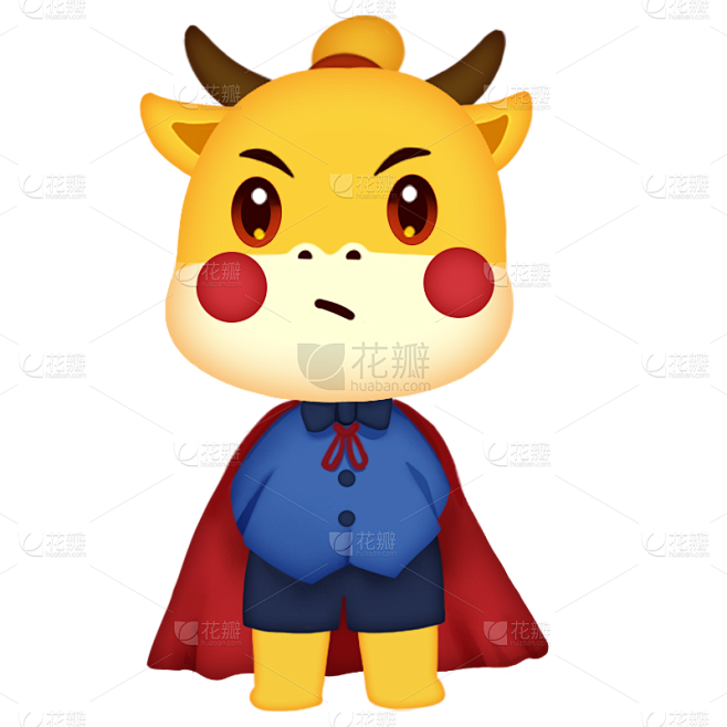 手绘牛拟人化可爱贴纸-超人