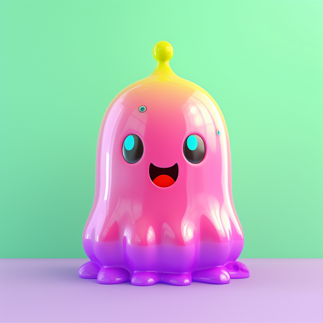 3d cute slime character , solid background, vogue, bright color,Typeupscale