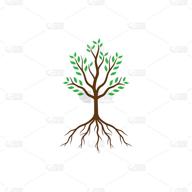 摘要树与根和绿叶矢量插图