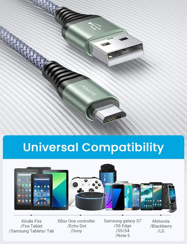Amazon.com: AINOPE Android Micro USB Cable Charger 2 Pack 6.6FT for ...