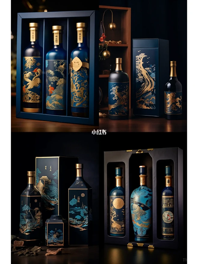 蓝金配色中式酒包装设计技巧