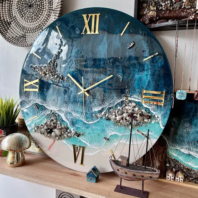 SOLD New “Ocean in your hands” wall resin clock with beautiful waves ...