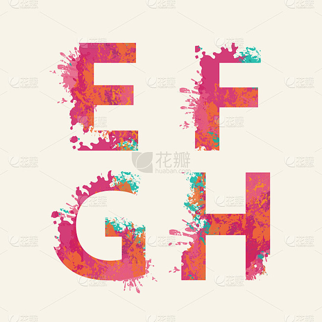 抽象字母E F G H带色斑