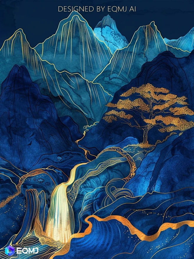 大美国风丨EQMJ AI绘制流光蓝金山水画_5_EQMJ官方代言人_来自小红书网页版-花瓣网