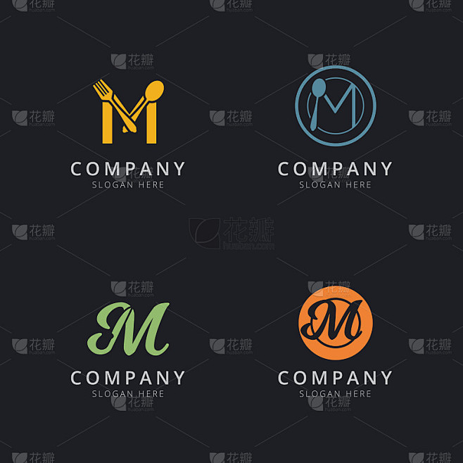 带有餐厅元素的首字母M标志