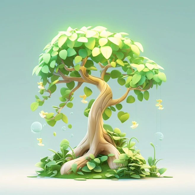 Simple leaves, minimalist style, pixar, c4d rendering, vine tree, tree ...