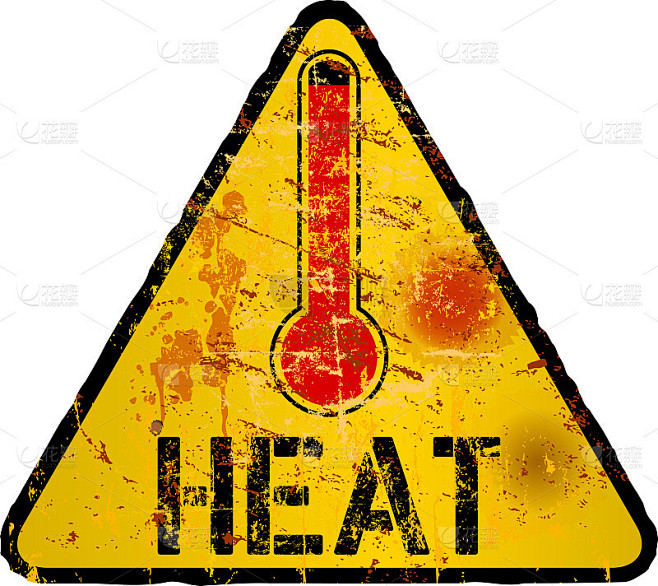 Heat warning sign with thermometer, grungy style v