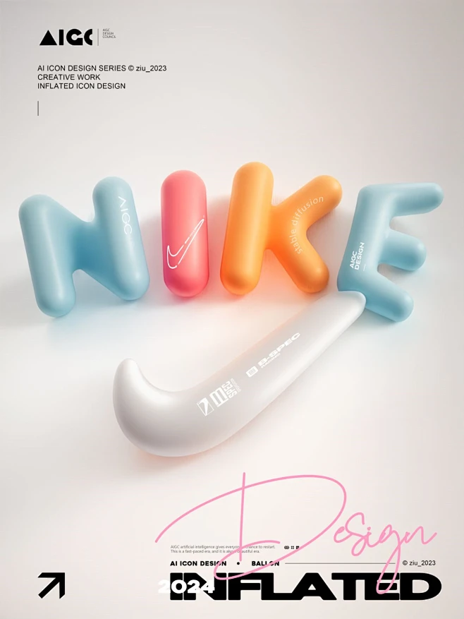 AIGC 造字！打造 13 组专属膨胀字体 Nike （附提示词）-花瓣网