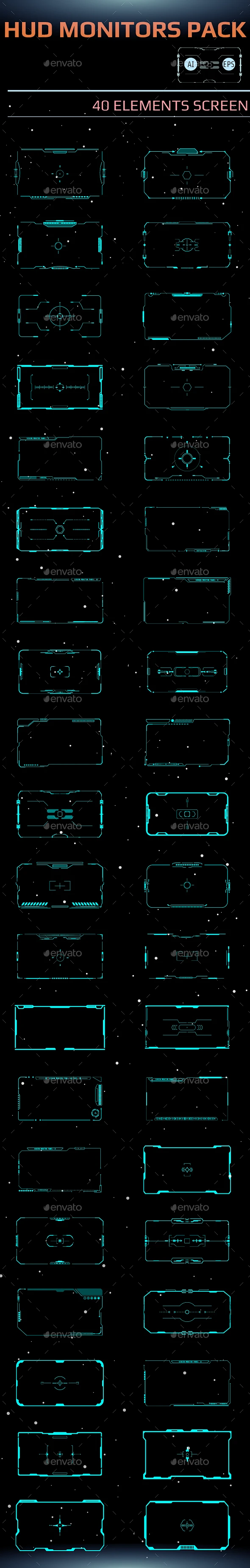 HUD Futuristic Element Pack For 40 UI Target Monitor Screen ...