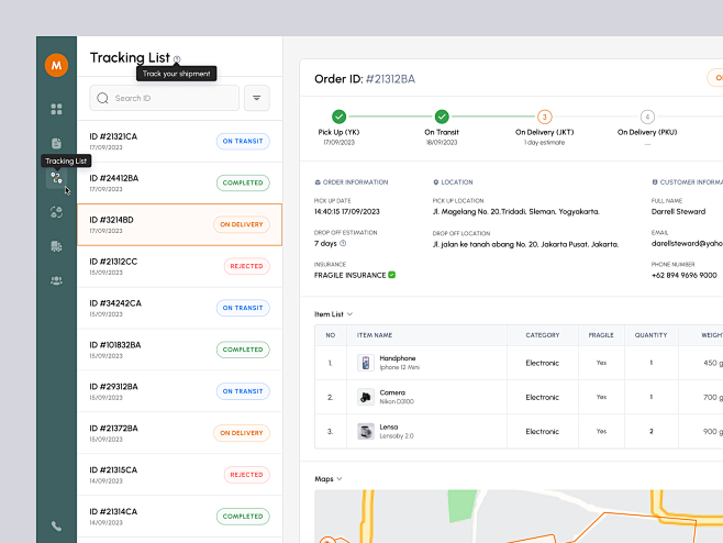 Tracking List - Dashboard
