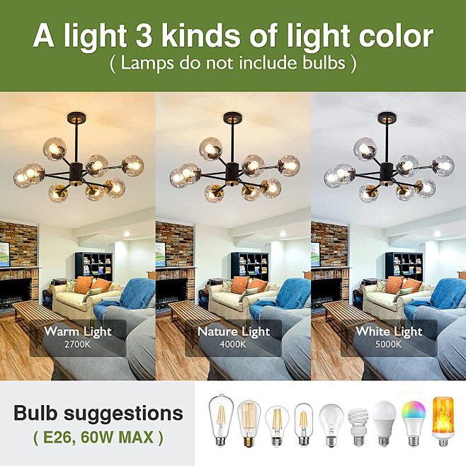 Amazon.com: 8 Light Chandelier Pendant Lighting Black with Glass Globes Classic Vintage Ceiling ...