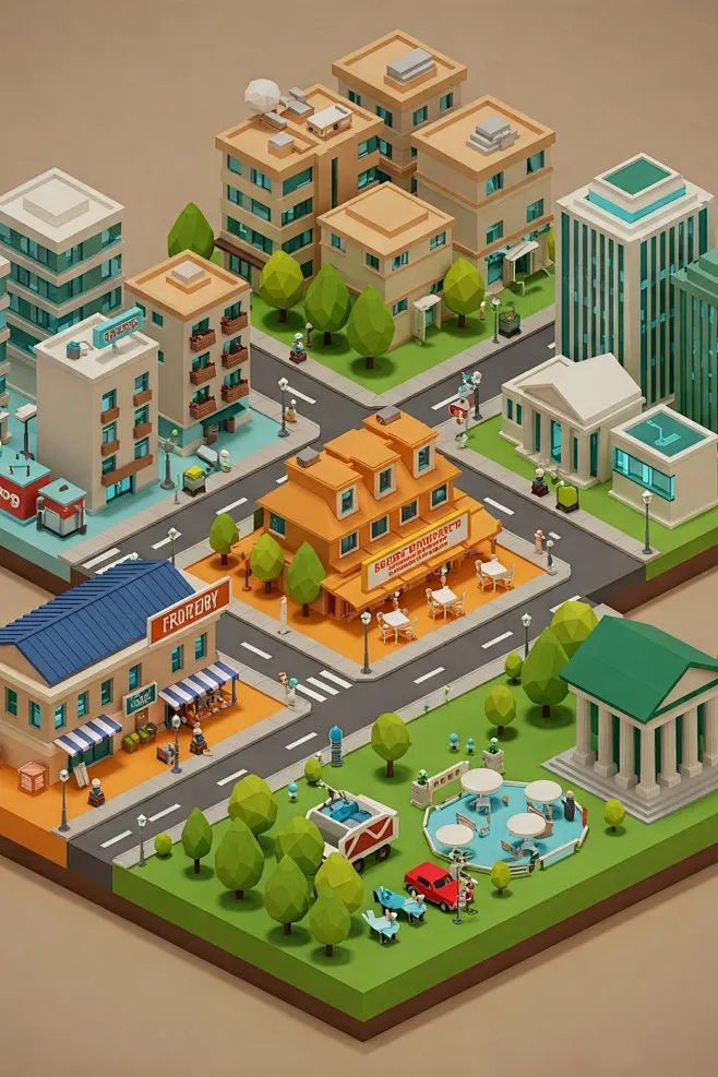 Obsessed with this stunning isometric cityscape! The low-poly art style ...
