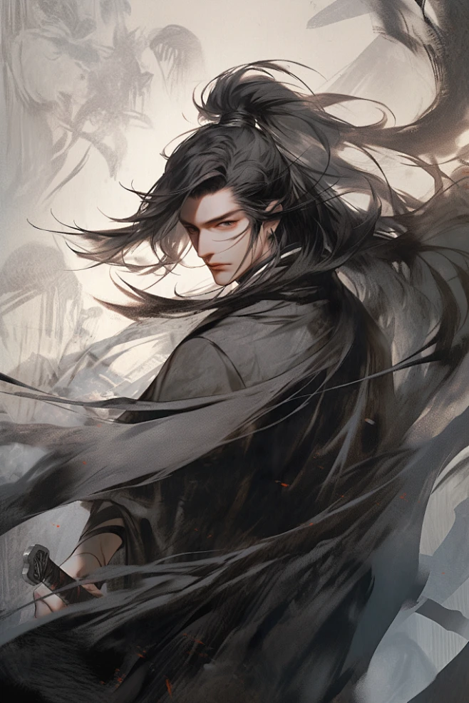 古风少年水墨武侠剑客插画-花瓣网