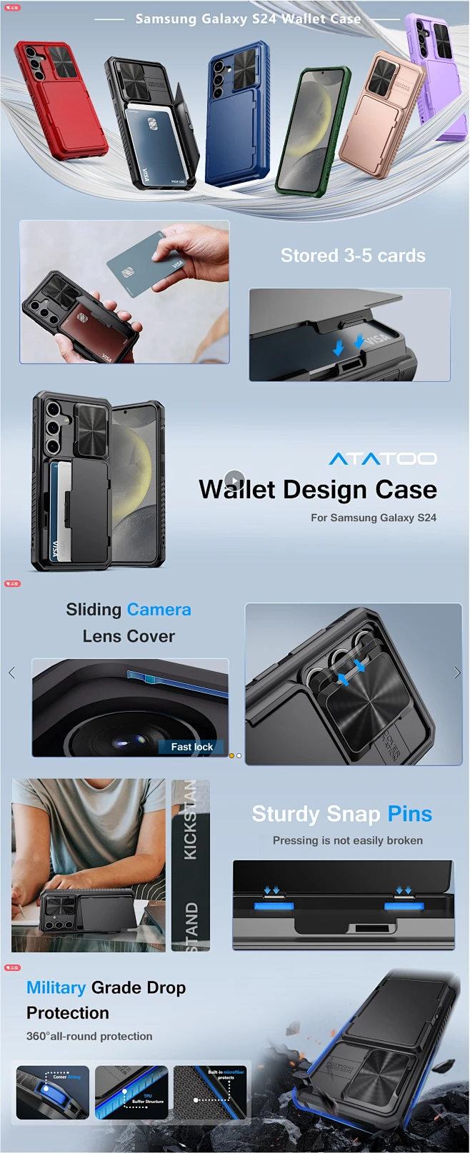 Amazon.com: ATATOO for Samsung Galaxy S24 Case Wallet, Built-in Card Holder(Store 4-5 Cards ...