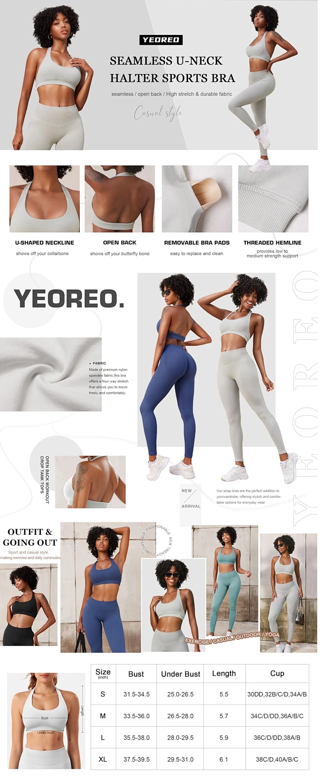 Amazon.com: YEOREO Eleia Women Halter Sports Bra Seamless U-Neck ...