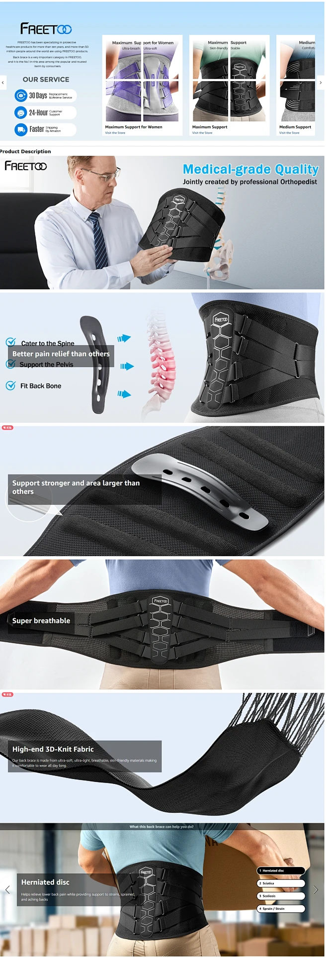 Amazon.com: FREETOO Back Brace for Lower Back Pain Relief with Pulley ...