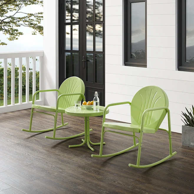 Griffith 3Pc Outdoor Metal Rocking Chair Set.-花瓣网