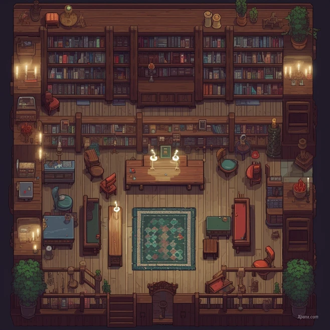 AI绘画_Prompts__interior_of_library_top_down_2d_pixel_art_32-bit_0af93583 ...