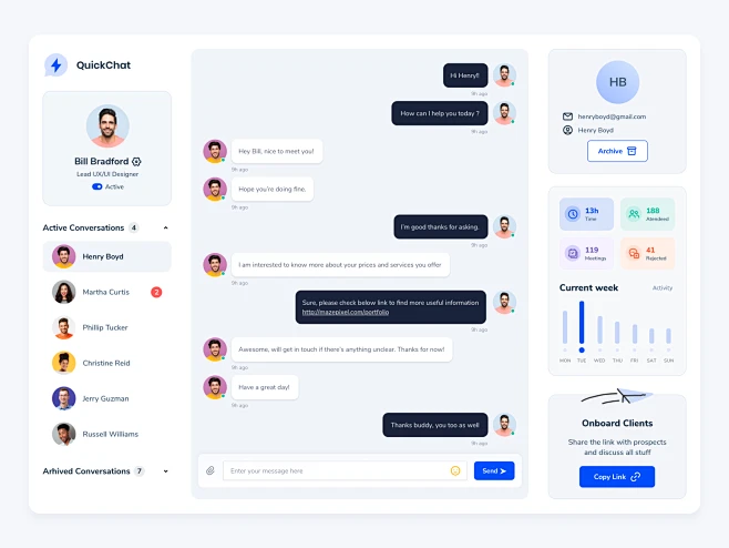 QuickChat Dashboard Design minimal ux ui chat bubble dashboard ui ...
