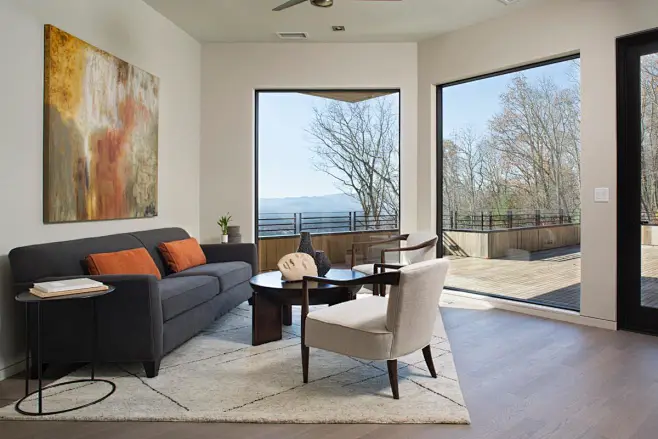 Living room - contemporary open concept light wood floor living room ...