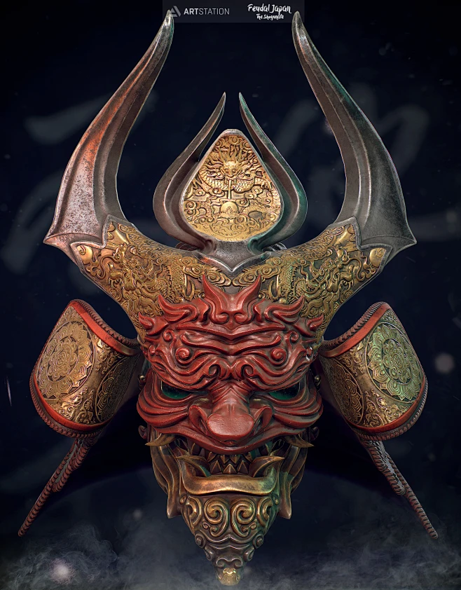 Oni Samurai Helmet, Doru Bogdan : My second prop in the Artstation ...