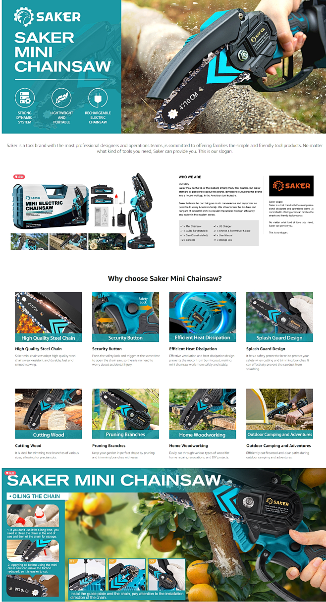 Amazon.com: Saker Mini Chainsaw,Portable Electric Chainsaw Cordless ...