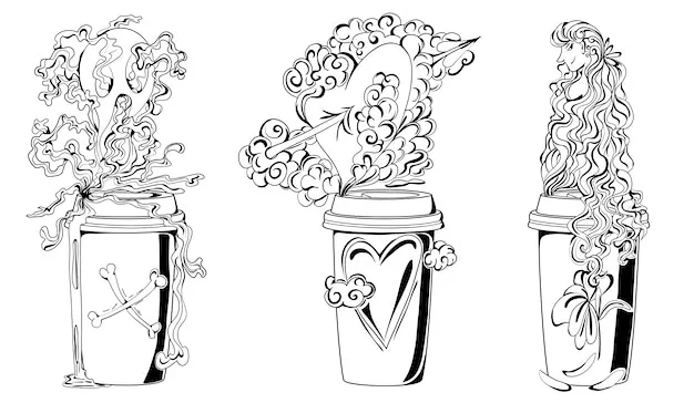 Coffee poison love potion Youth elixir Set illustrations of a coffee ...