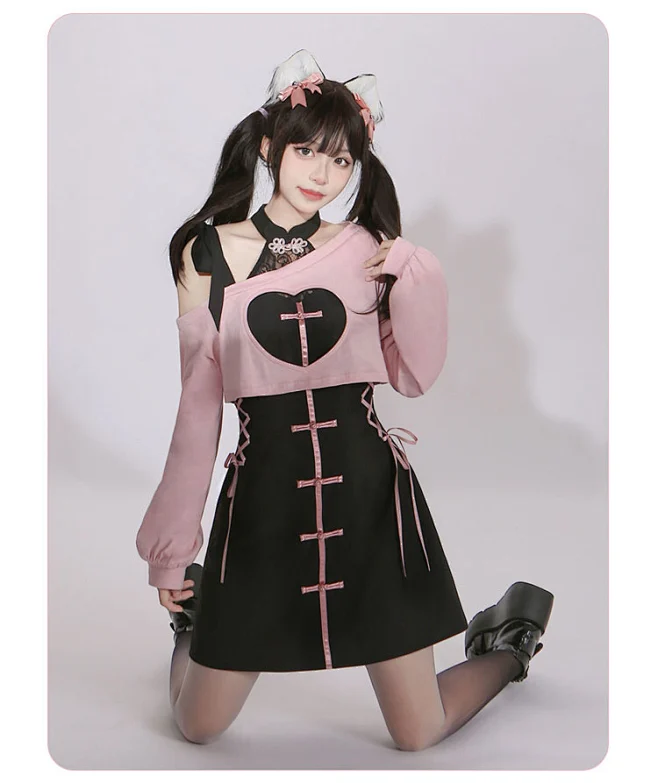 【To Alice】熊之原创甜亚中华娘新中式y2k爱心镂空卫衣+挂脖旗袍-淘宝网-花瓣网