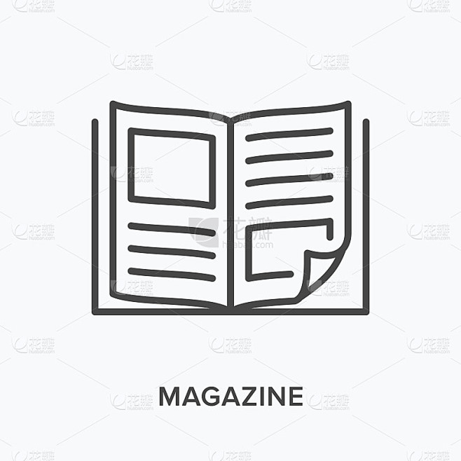 杂志平线图标。矢量大纲插图新闻小册子，目录页。最新压薄线形象形图