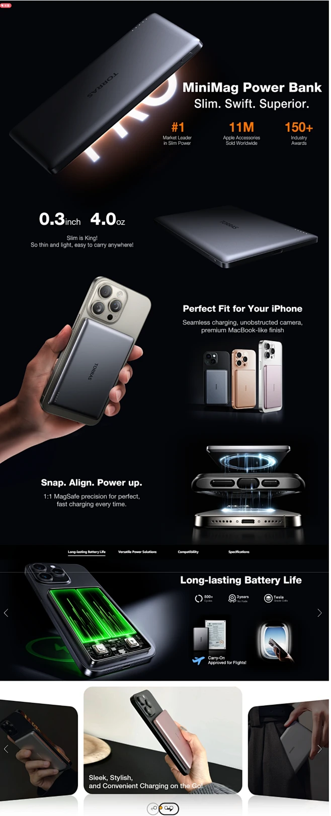 Amazon.com: TORRAS MiniMag Power Bank, Ultra Slim 5,000mAh Wireless ...