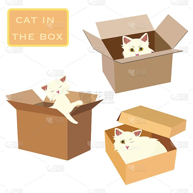 vector set of funny cats in boxes素材-花瓣网