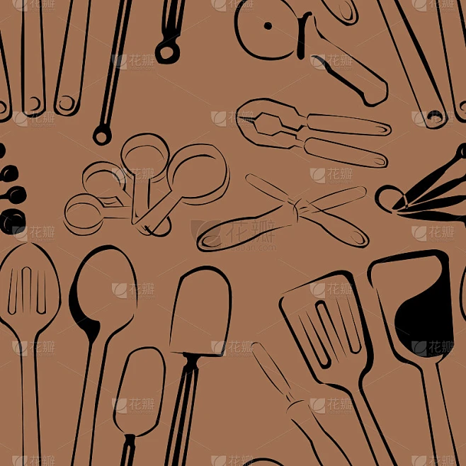 Seamless Kitchen Tools Pattern in Vector realistic素材-花瓣网