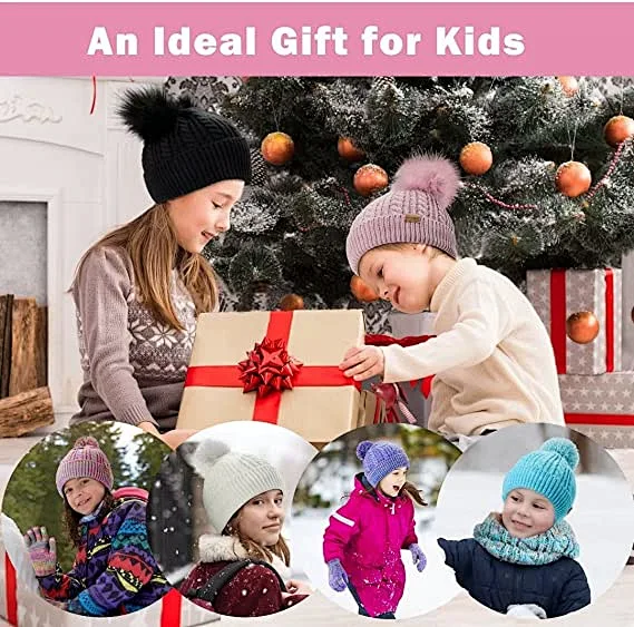 Amazon.com: Kids Winter Hat Gloves Scarf Set,Girls Hats Beanie with Pom ...