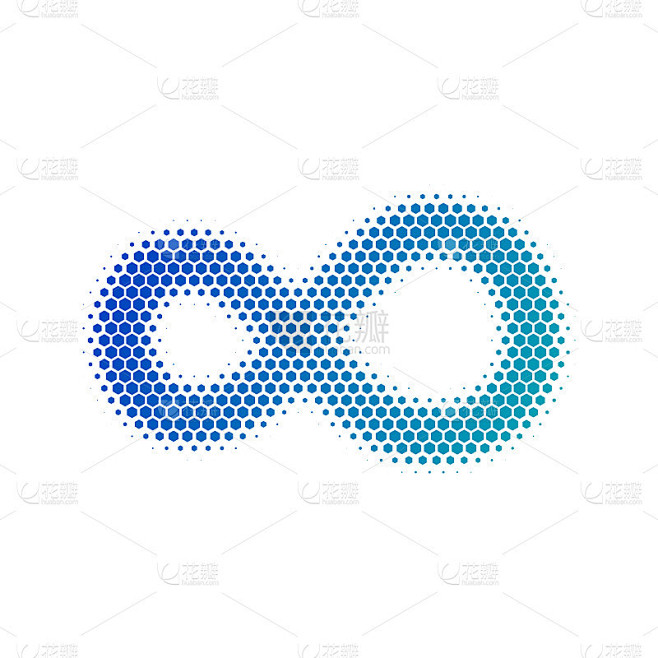 Hexagon Infinity symbol in halftone. Dotted illust