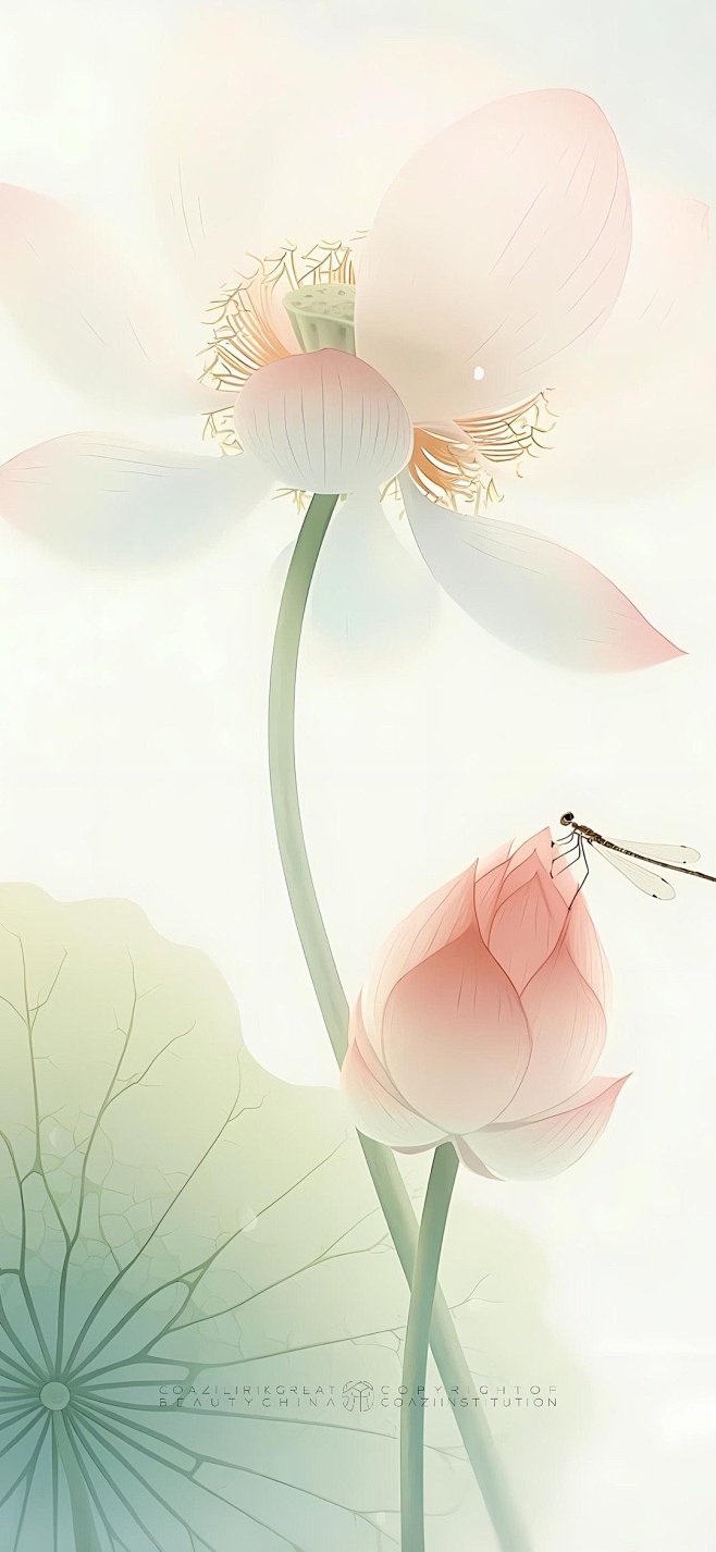 中式手绘荷花壁纸