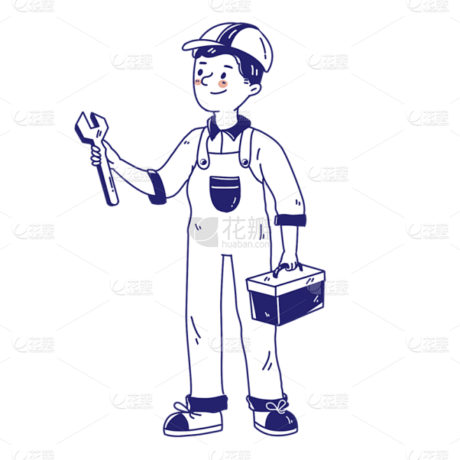 手绘-简笔画人物职业形象-修理工