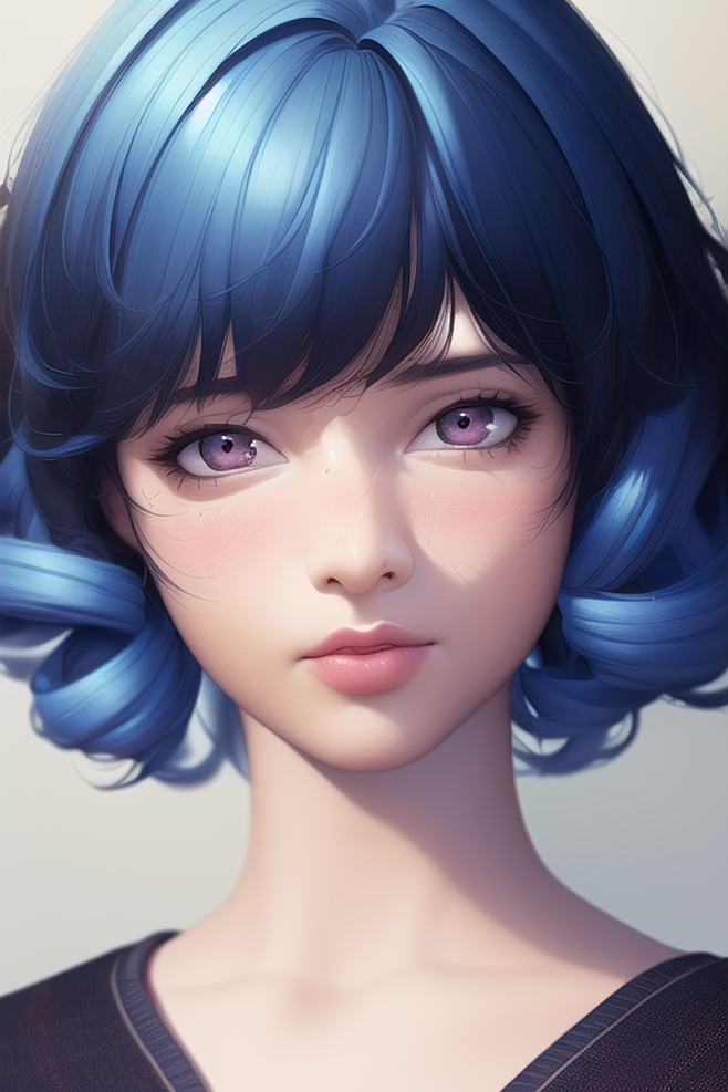 【定制图片】蓝色小波浪卷女生1-角色生成-AI生成-微元素 - Element3ds.com!