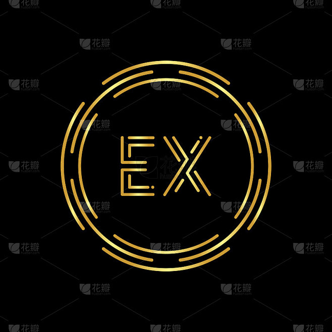 首EX字母标志与创意现代商业排版向量模板。数字抽象字母EX标志设计